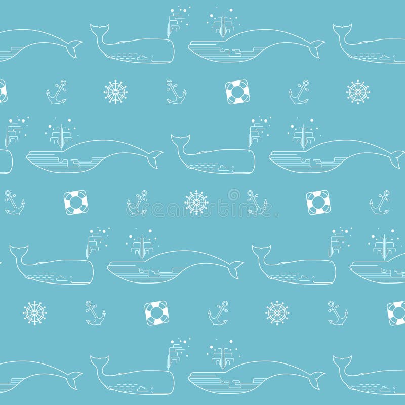 Creative Hand Drawn Texture with Whale. Marine / Ocean / Sea Pattern ...