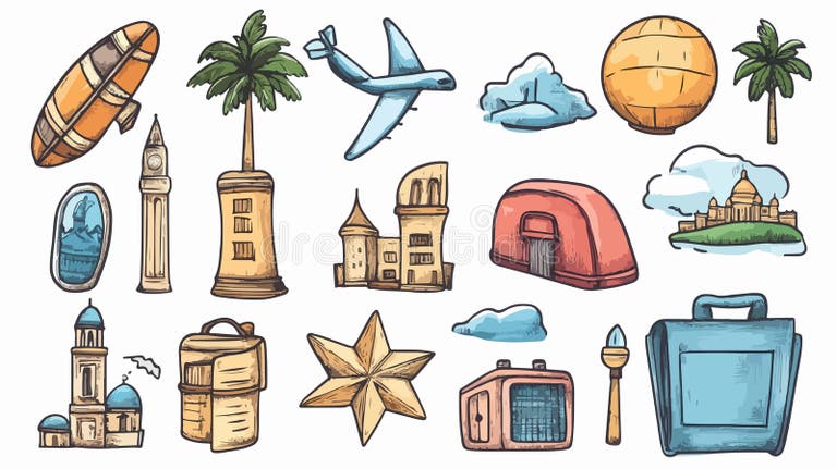 Creative Hand-Drawn Travel Icon Set Vector Image for Professional ...