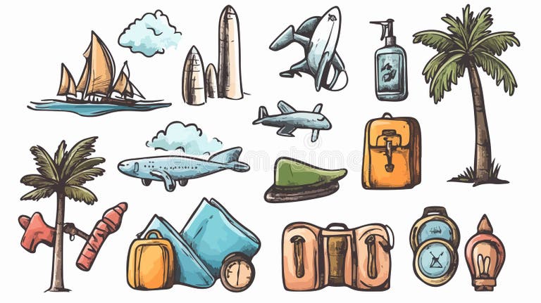 Creative Hand-Drawn Travel Icon Set Vector Image for Professional ...