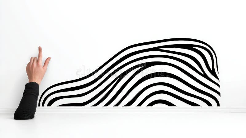 Creative Hand Pointing at Modern Black and White Abstract Wall Art ...