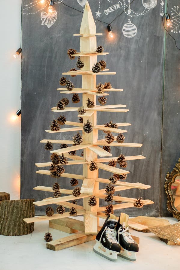 Creative Handmade Christmas Tree in Living Room Stock Photo - Image of ...