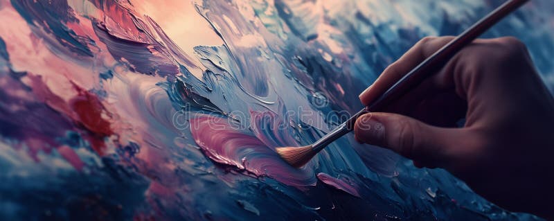 Creative Hands Blending Vibrant Colors on a Textured Canvas at Sunset To Produce a Visually ...