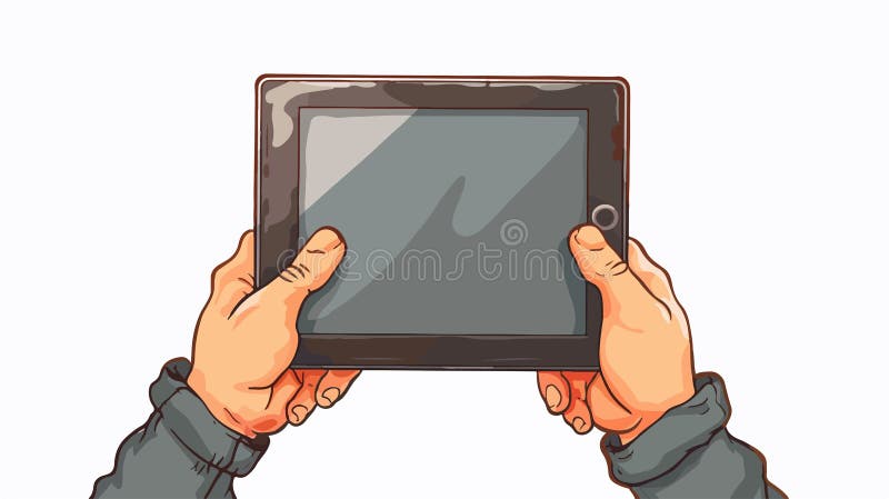 Creative Hands Holding Tablet PC Cartoon Illustration for Modern ...