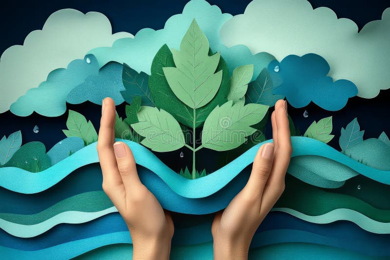 Creative Hands Protecting Nature with Layers of Leaves and Waves ...