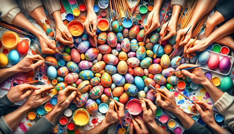 Creative Hands Unite: a Vivid Easter Egg Painting Extravaganza Stock ...