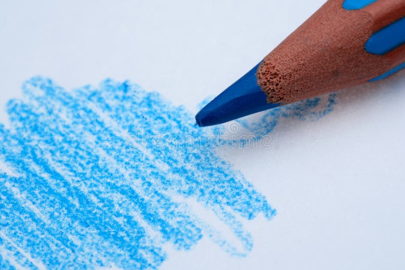 Creative Hands at Work with Blue Crayon on Paper Stock Photo - Image of ...
