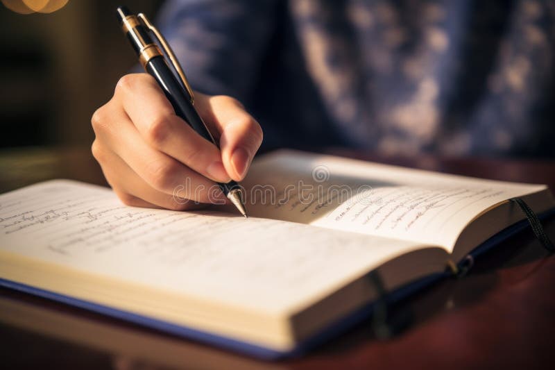 Creative Hands Writing Book Pencil Sunset. Generate Ai Stock Image ...