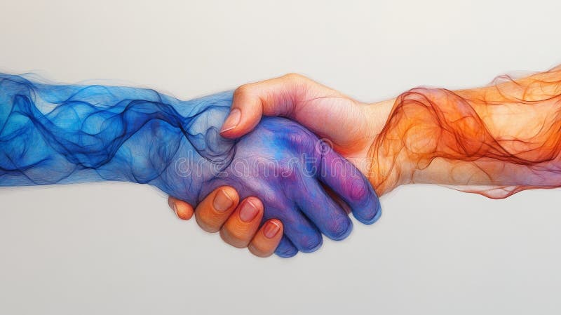 Creative Handshake between Blue and Orange Abstract Hands Symbolizing ...