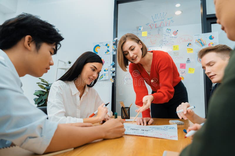 Creative Happy Business Team Brainstorming Idea by Using Mind Map ...