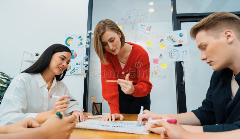 Creative Happy Business Team Brainstorming Idea by Using Mind Map ...