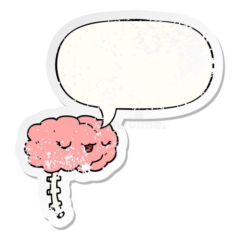 A Creative Happy Cartoon Brain and Speech Bubble Distressed Sticker ...