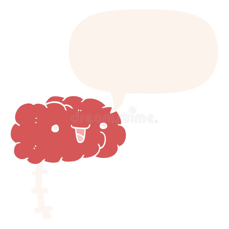 A Creative Happy Cartoon Brain and Speech Bubble in Retro Style Stock ...
