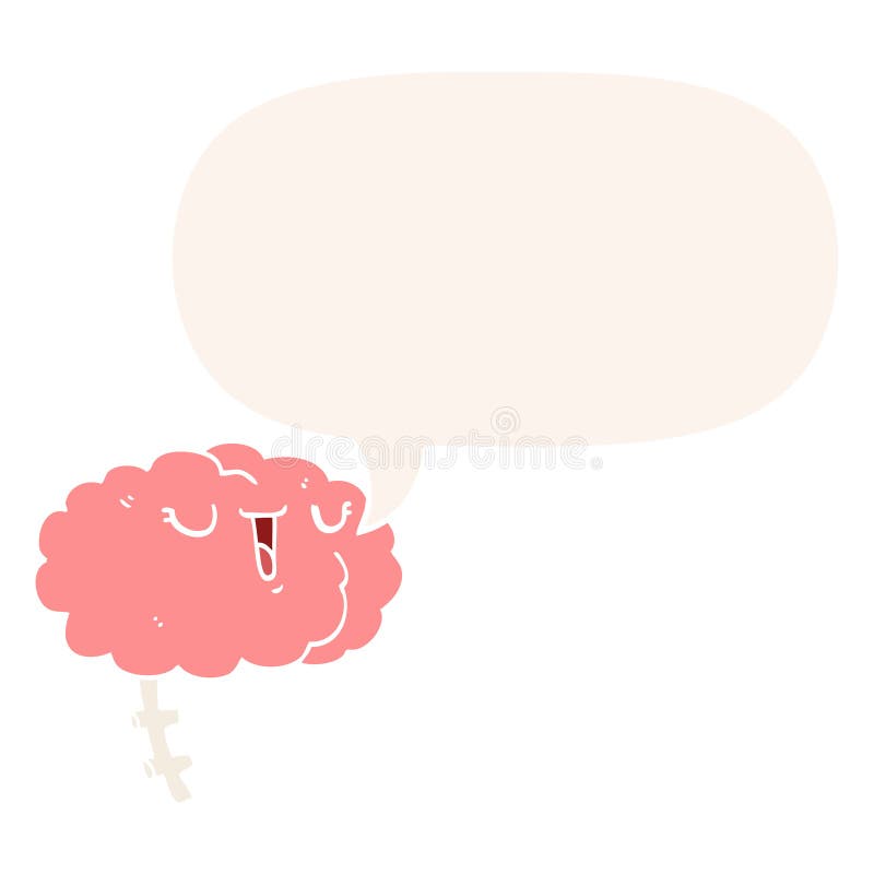 A Creative Happy Cartoon Brain and Speech Bubble in Retro Style Stock ...