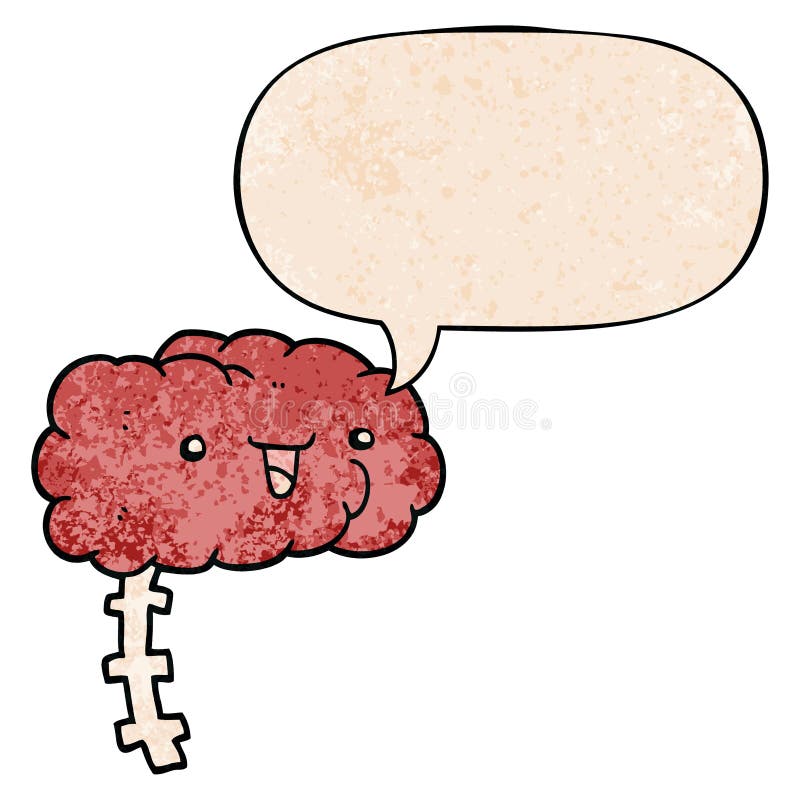 A Creative Happy Cartoon Brain and Speech Bubble in Retro Texture Style ...