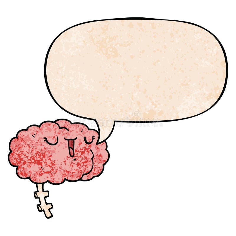 A Creative Happy Cartoon Brain and Speech Bubble in Retro Texture Style ...