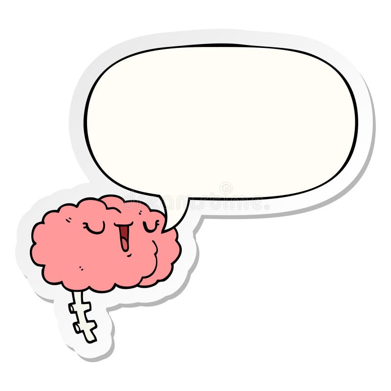 A Creative Happy Cartoon Brain and Speech Bubble Sticker Stock Vector ...