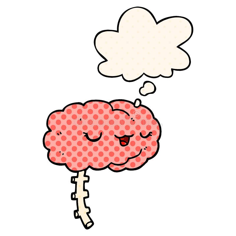 A Creative Happy Cartoon Brain and Thought Bubble in Comic Book Style ...