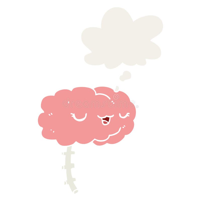 A Creative Happy Cartoon Brain and Thought Bubble in Retro Style Stock ...