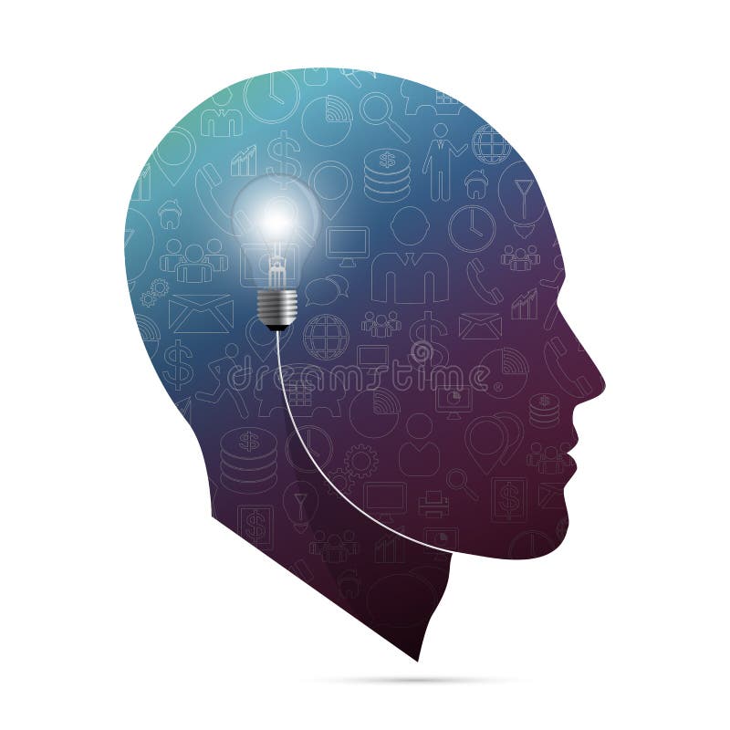 Creative Head. Abstract Concept with Bulb Stock Vector - Illustration ...