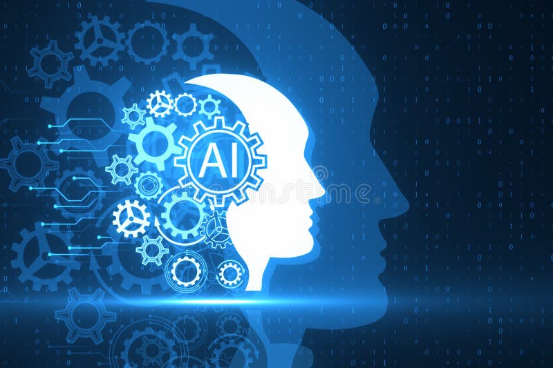 Creative Head Outline and Cogs Ai Hologram on Dark Blue Tech Background ...