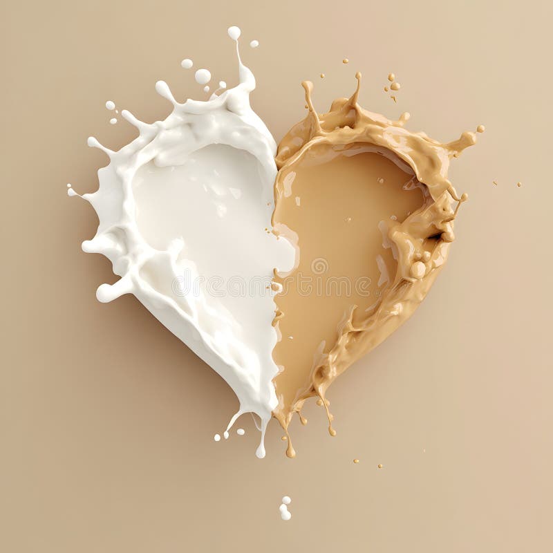 Creative Heart Shape Formed by Splashes of Coffee and Milk. Stock Image ...
