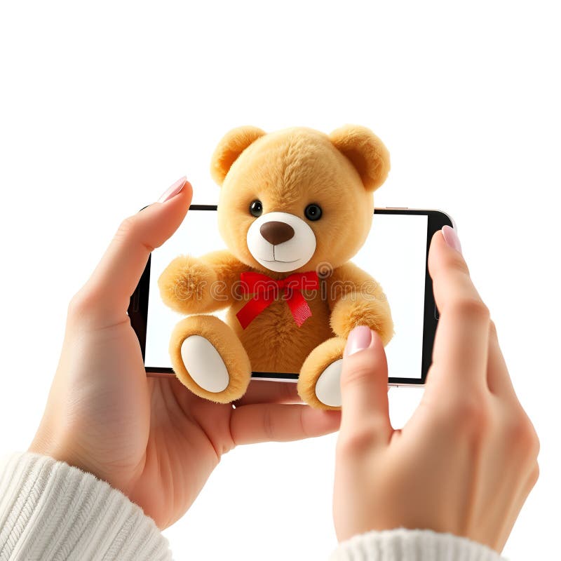(Cute Teddy Bear Emerging from Smartphone Screen) Stock Illustration ...