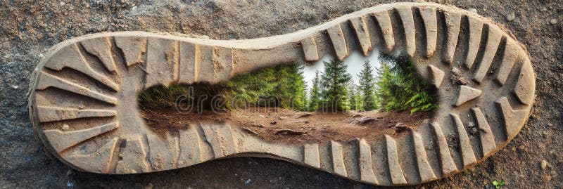 Creative Hikers Bootprint with a Forest Journey Represented within the ...