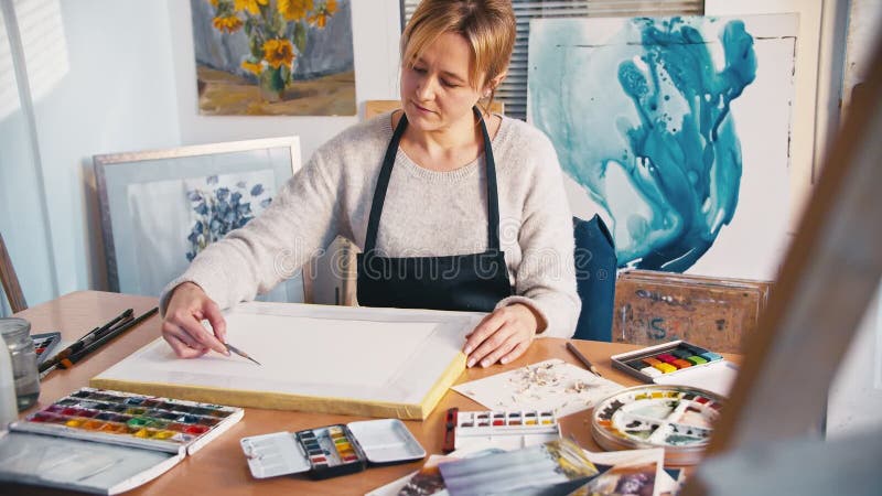 Creative Hobby Senior Artist Woman Sketching Stock Footage - Video of ...