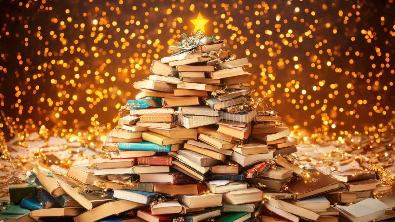 Creative Holiday Book Tree with Festive Lights Stock Image - Image of ...