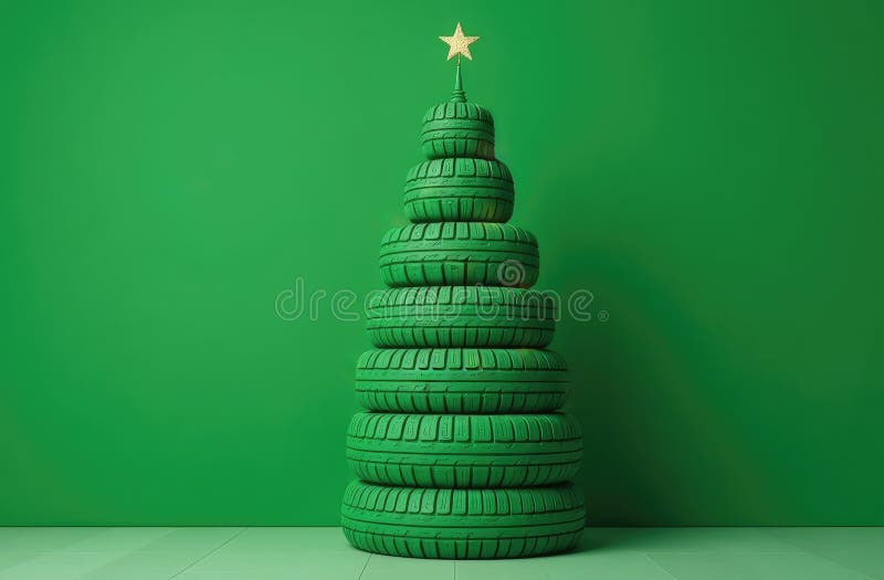Creative Holiday Tree Made from Stacked Green Tires with a Star on Top ...