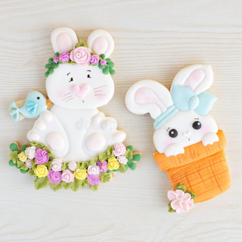 Creative Home Made Easter Rabbit Cookies Stock Photo - Image of icing ...