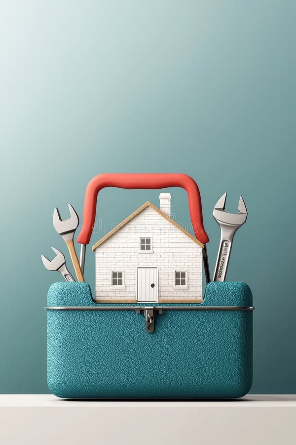 Creative Home Renovation Concept with Toolkit and Miniature House ...