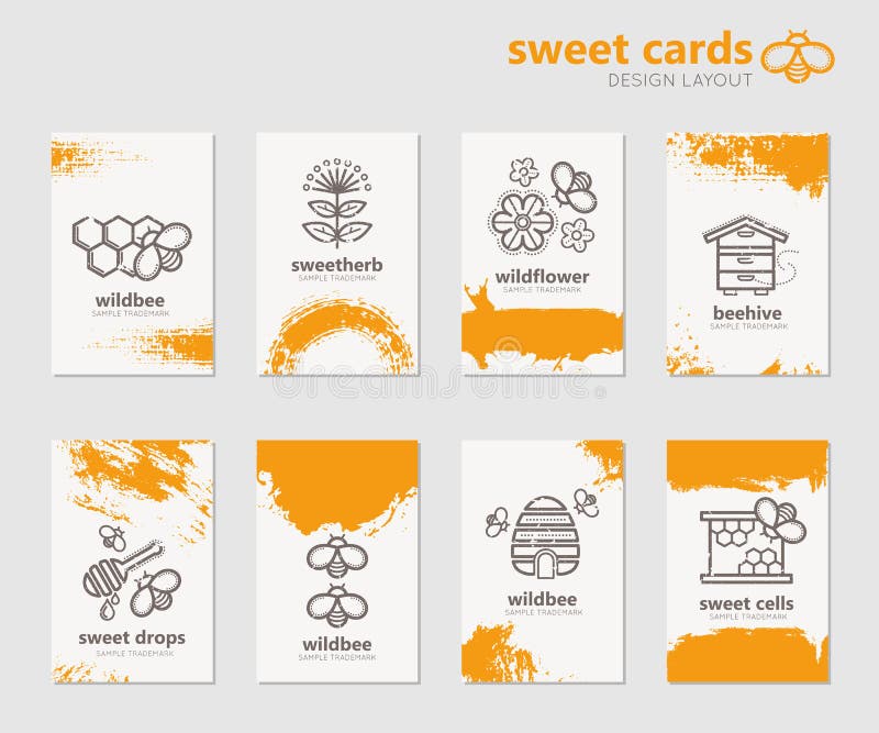 Creative Honey Cards Hand with Hand Drawn Design Elements. Stock ...