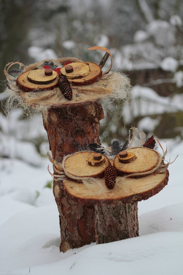 Creative Housework. Make Owls Out of Tree Trunks. Stock Image - Image ...