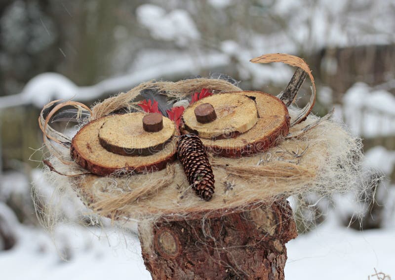 Creative Housework. Make Owls Out of Tree Trunks. Stock Image - Image ...