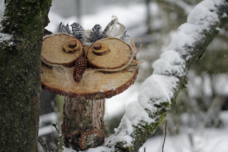 Creative Housework. Make Owls Out of Tree Trunks. Stock Photo - Image ...