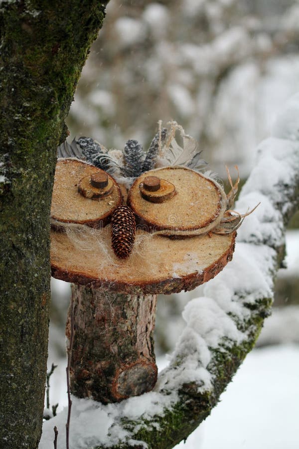Creative Housework. Make Owls Out of Tree Trunks. Stock Image - Image ...