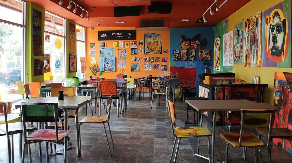 Creative Hub Cafe with Modern Art Installations and Open Spaces for ...