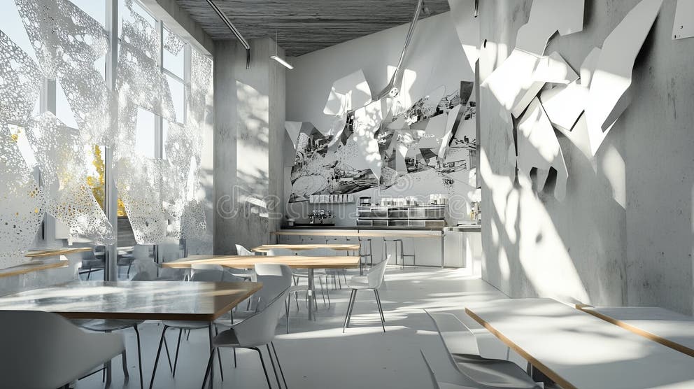 Creative Hub Cafe with Modern Art Installations and Open Spaces for ...