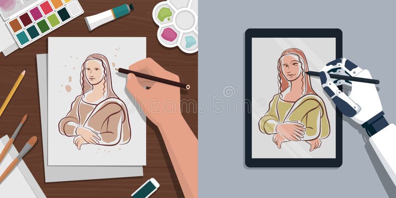 Creative Human Artist Vs. AI Robot Generating Art Stock Vector ...