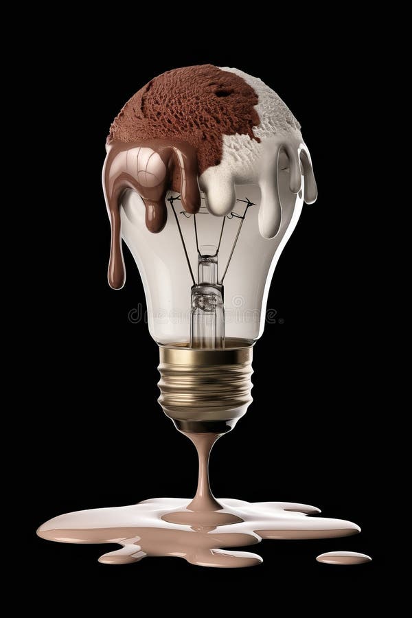 Creative Ice Cream Light Bulb Concept with Dripping Chocolate and ...