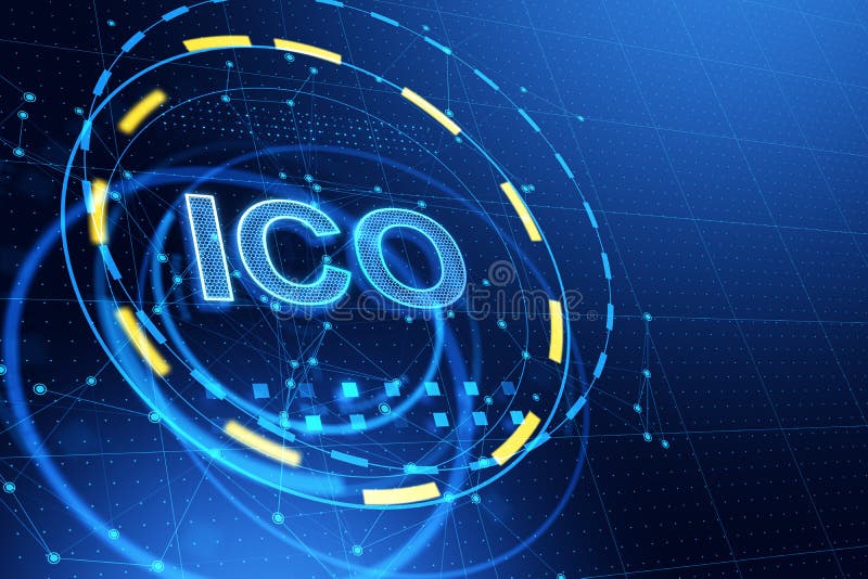 Creative ICO Hologram on Dark Blue Background. Initial Coin Offering ...