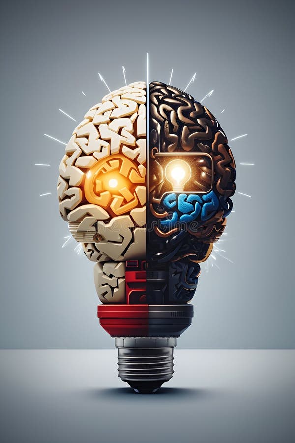 Creative Icon of a Half Brain Half Lightbulb Stock Illustration ...