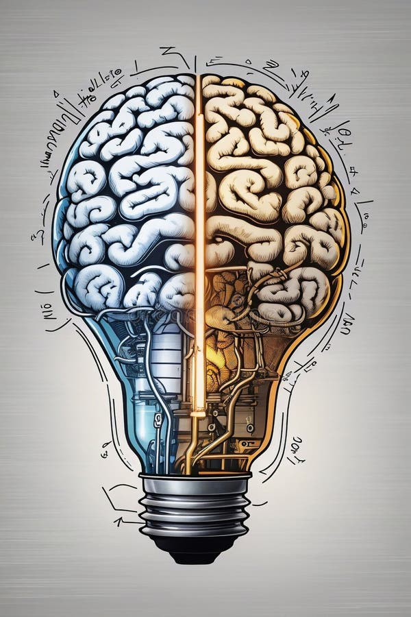 Creative Icon of a Half Brain Half Lightbulb Stock Illustration ...