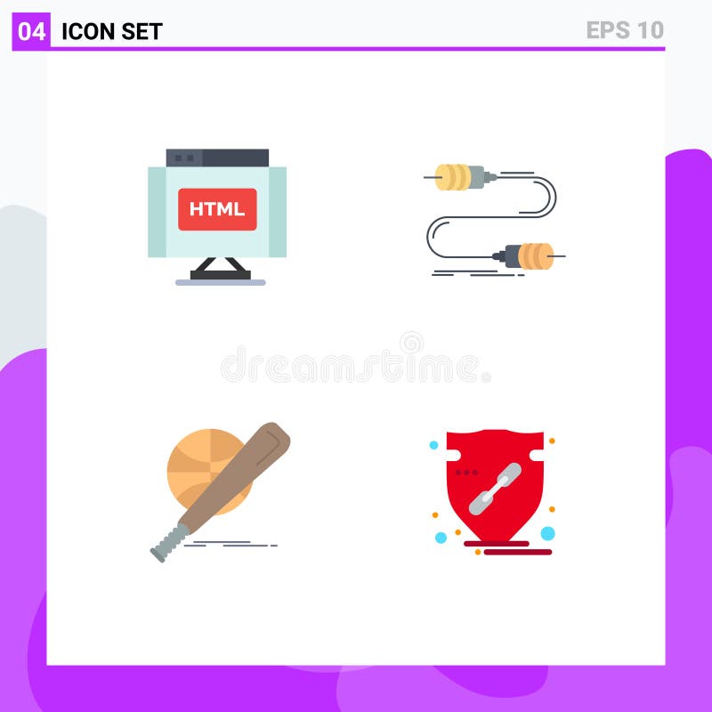 4 Creative Icons Modern Signs and Symbols of Code, Baseball, Internet ...