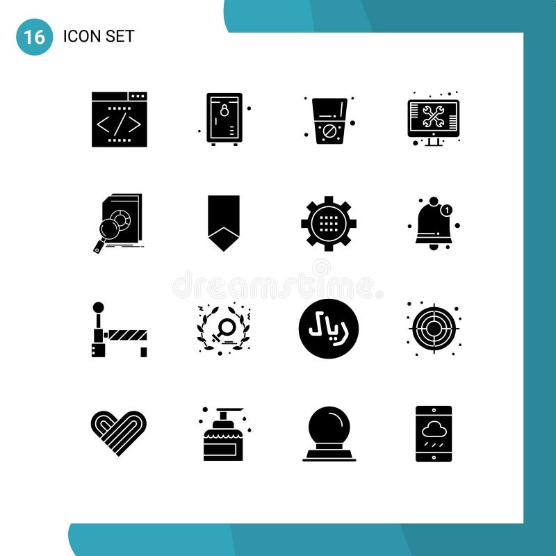 16 Creative Icons Modern Signs and Symbols of Data, Tools, Diet ...