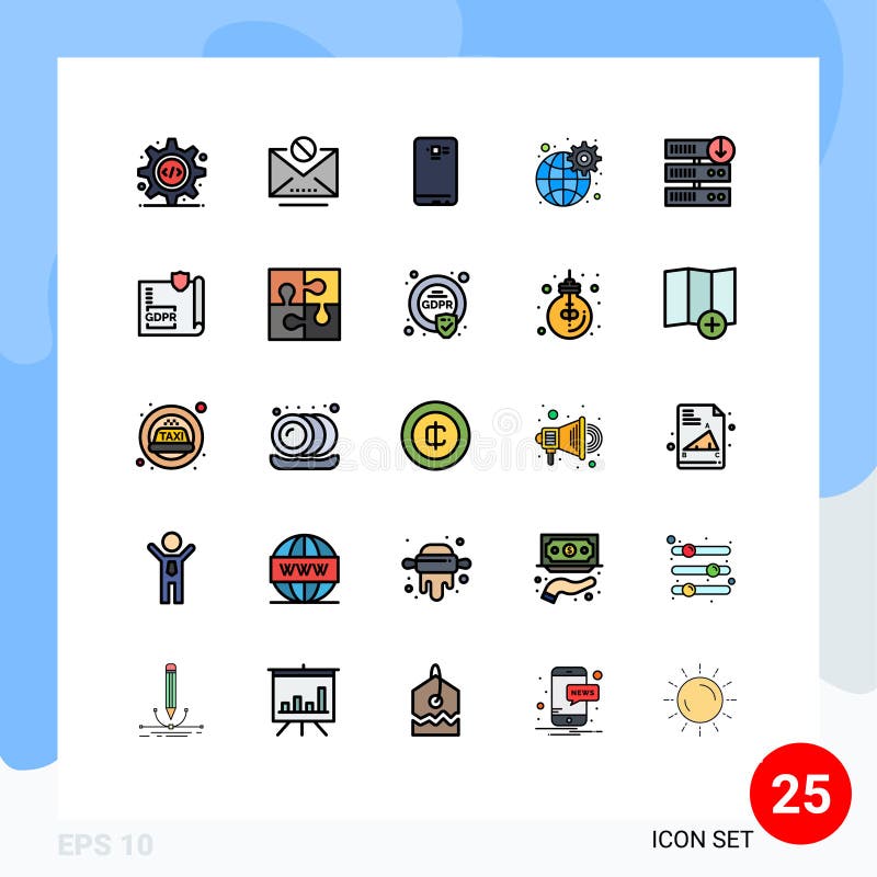 Group of 25 Filled Line Flat Colors Signs and Symbols for Downgrade ...