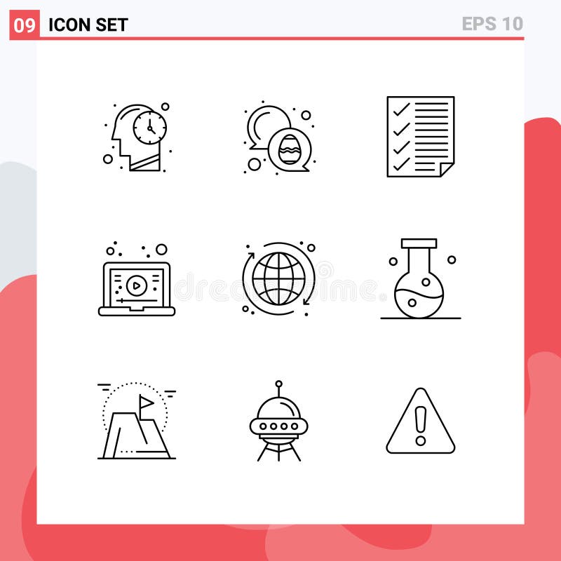 9 Creative Icons Modern Signs and Symbols of Globe, Video, Data, Tutorial, Internet Stock Vector ...