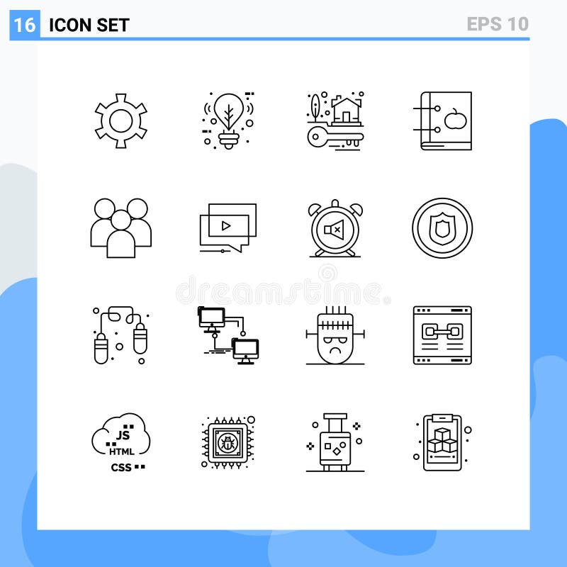 16 Creative Icons Modern Signs and Symbols of Group, Learning, Keys ...