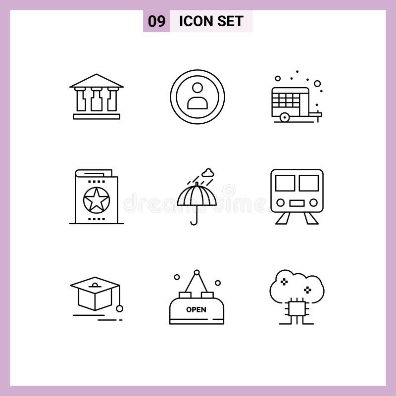 9 Creative Icons Modern Signs and Symbols of Rain, Umbrella, Car ...